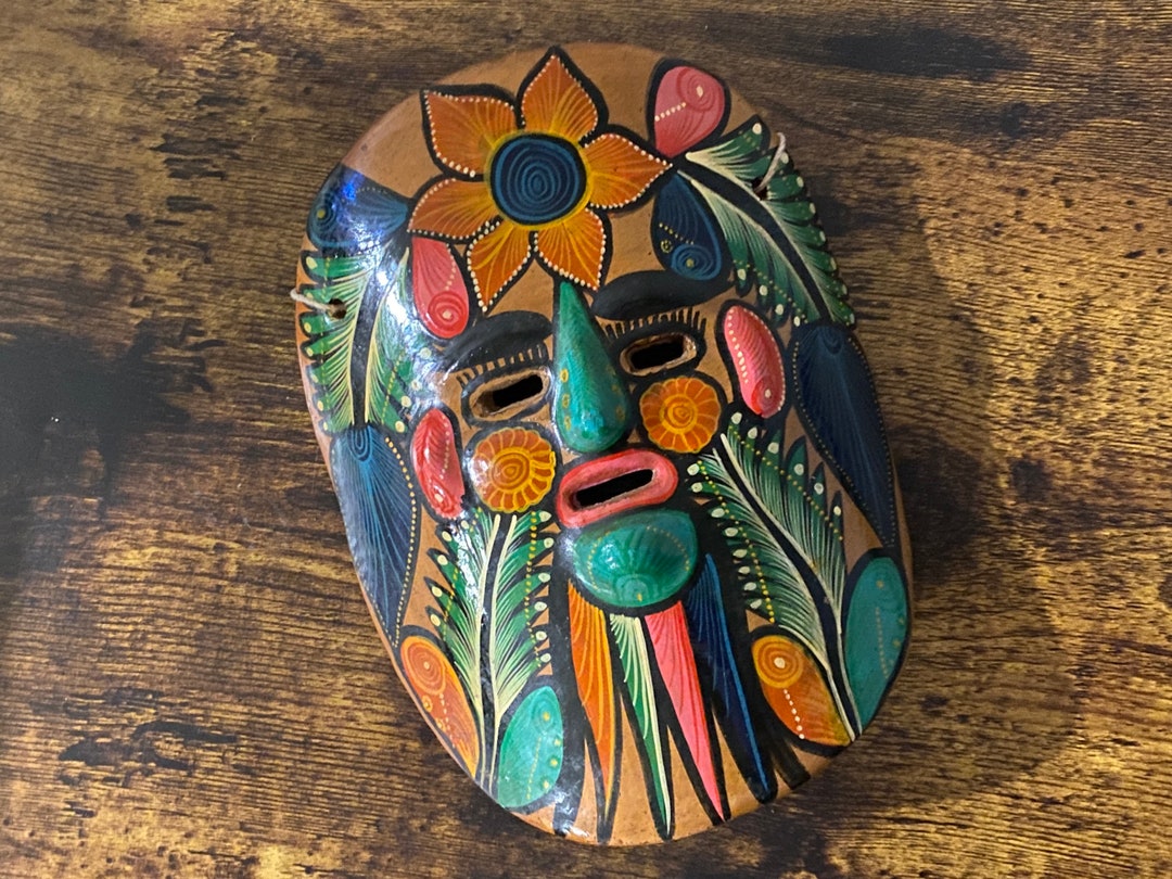 Vintage Clay Mask, Floral Design, Hand Painted - Etsy