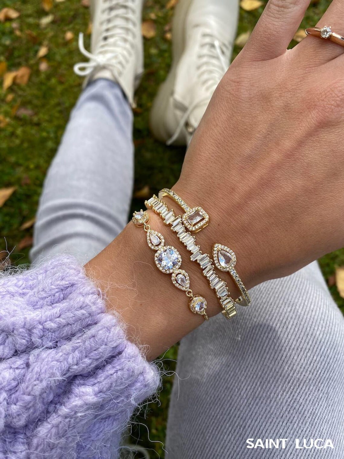 Saint Luca Pave Diamante Triple Gold Set | Bracelet Sets for Women ...