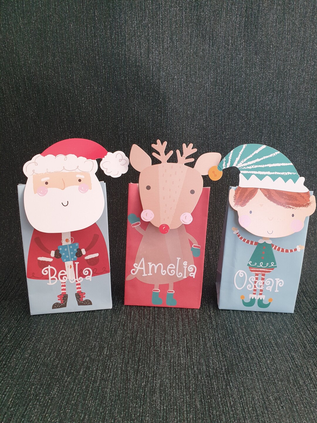 Personalised Christmas Party Treat Bags SANTA ELF REINDEER - Etsy UK