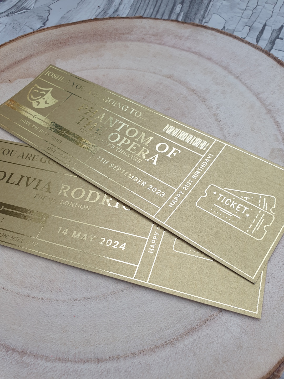 Personalised Event Foiled Ticket, Custom Souvenir Golden Foil Ticket ...