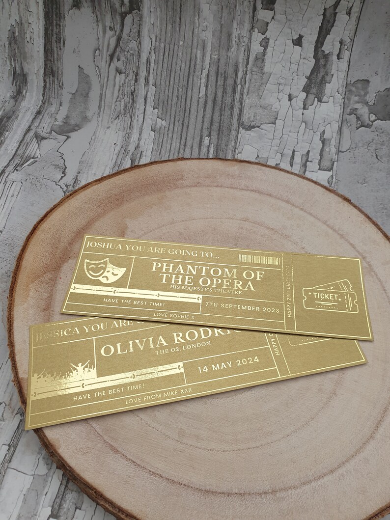 Personalised Event Foiled Ticket, Custom Souvenir Golden Foil Ticket ...