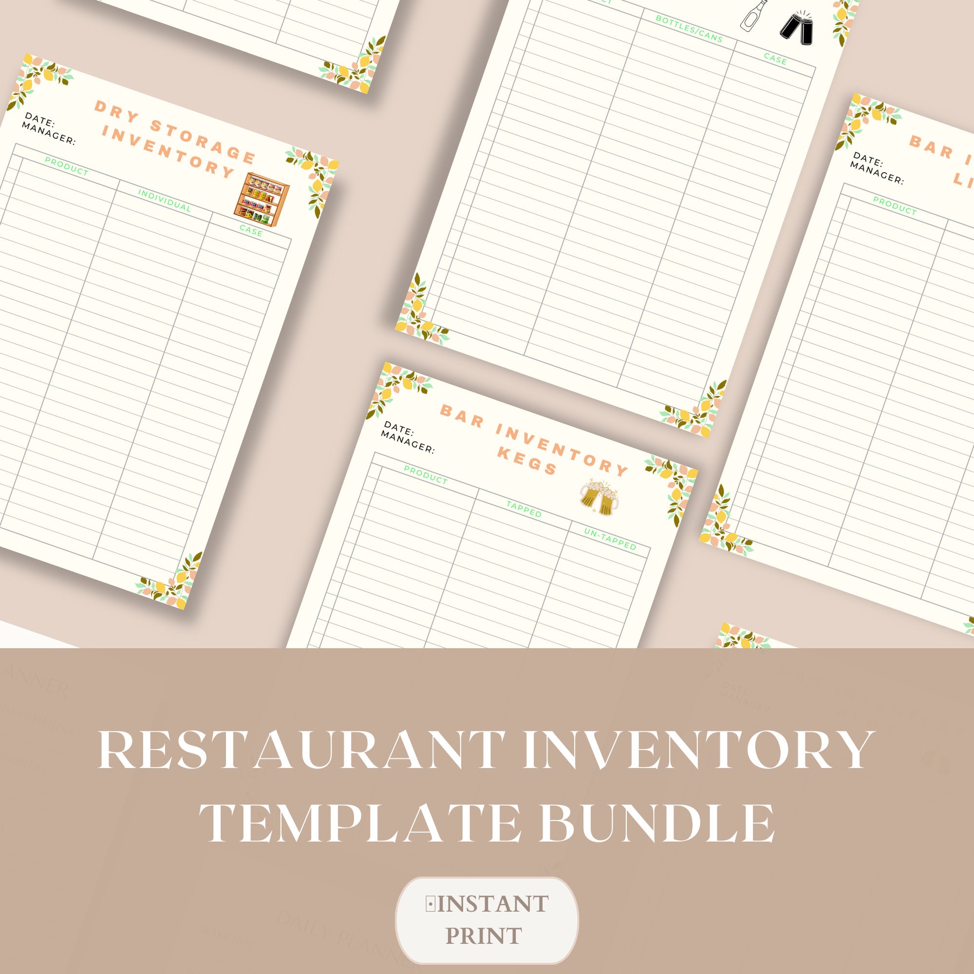Restaurant and Bar Inventory Template. Instant Print PDF. Inventory ...