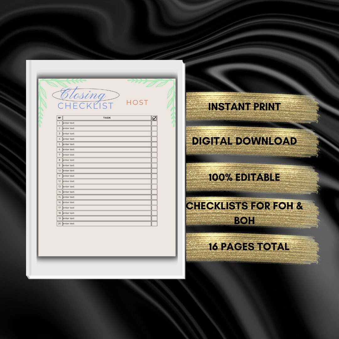 Restaurant Employee Checklist. Opening Checklist. Closing Shift List ...
