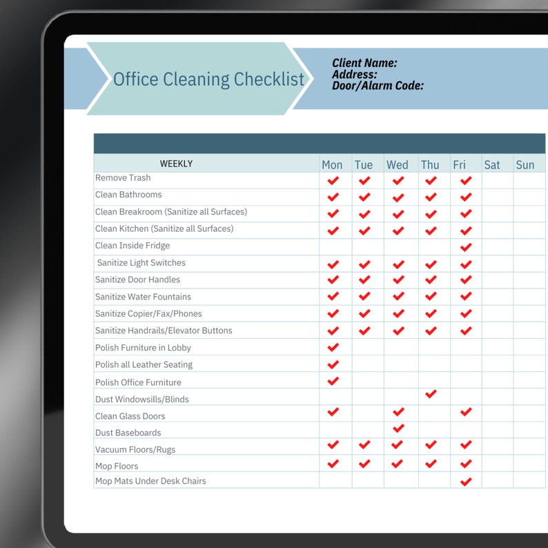 Printable Office Cleaning Checklist Template. Janitorial Cleaning ...