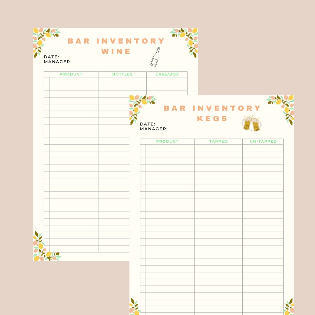 Restaurant and Bar Inventory Template. Instant Print PDF. Inventory ...