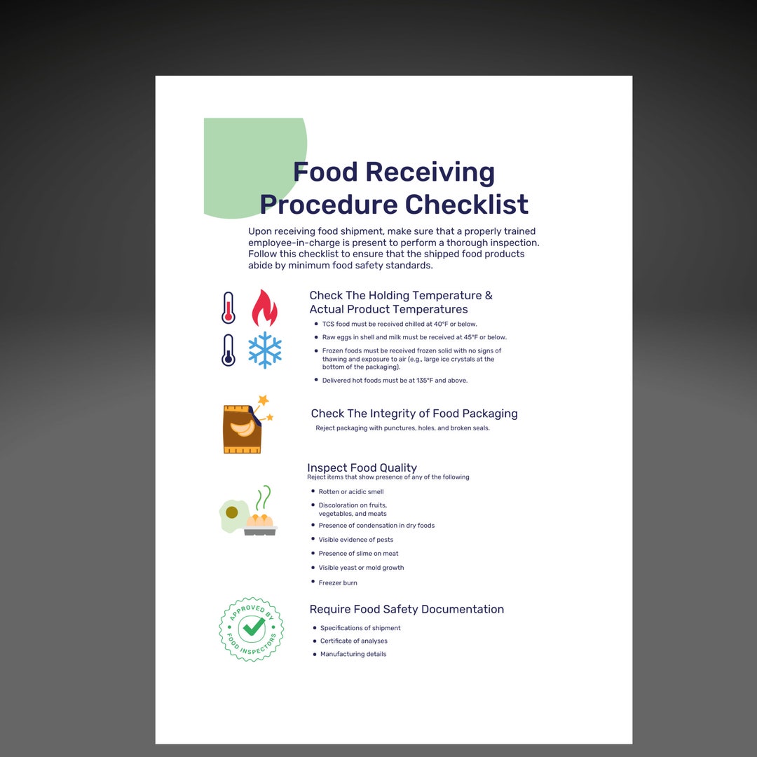 Restaurant Receiving Log and Receiving Food Procedure Poster - Etsy