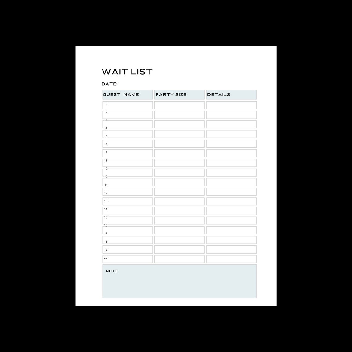 Restaurant Server Rotation & Wait List Template (digital Download) - Etsy