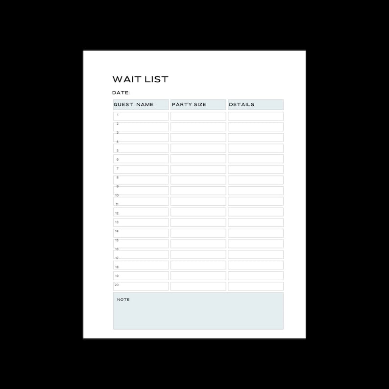 Restaurant Server Rotation & Wait List Template (digital Download) - Etsy
