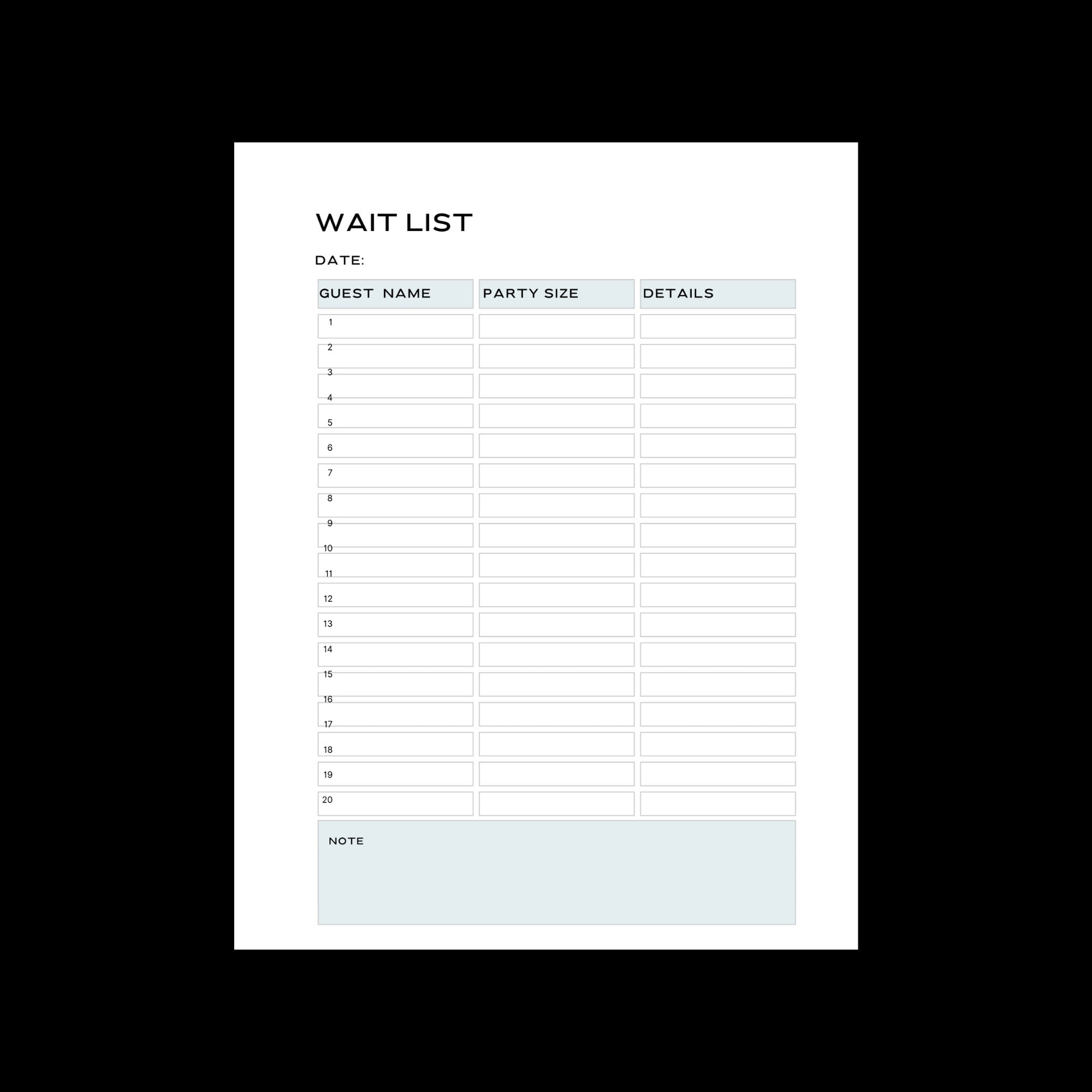 Restaurant Server Rotation & Wait List Template (digital Download) - Etsy