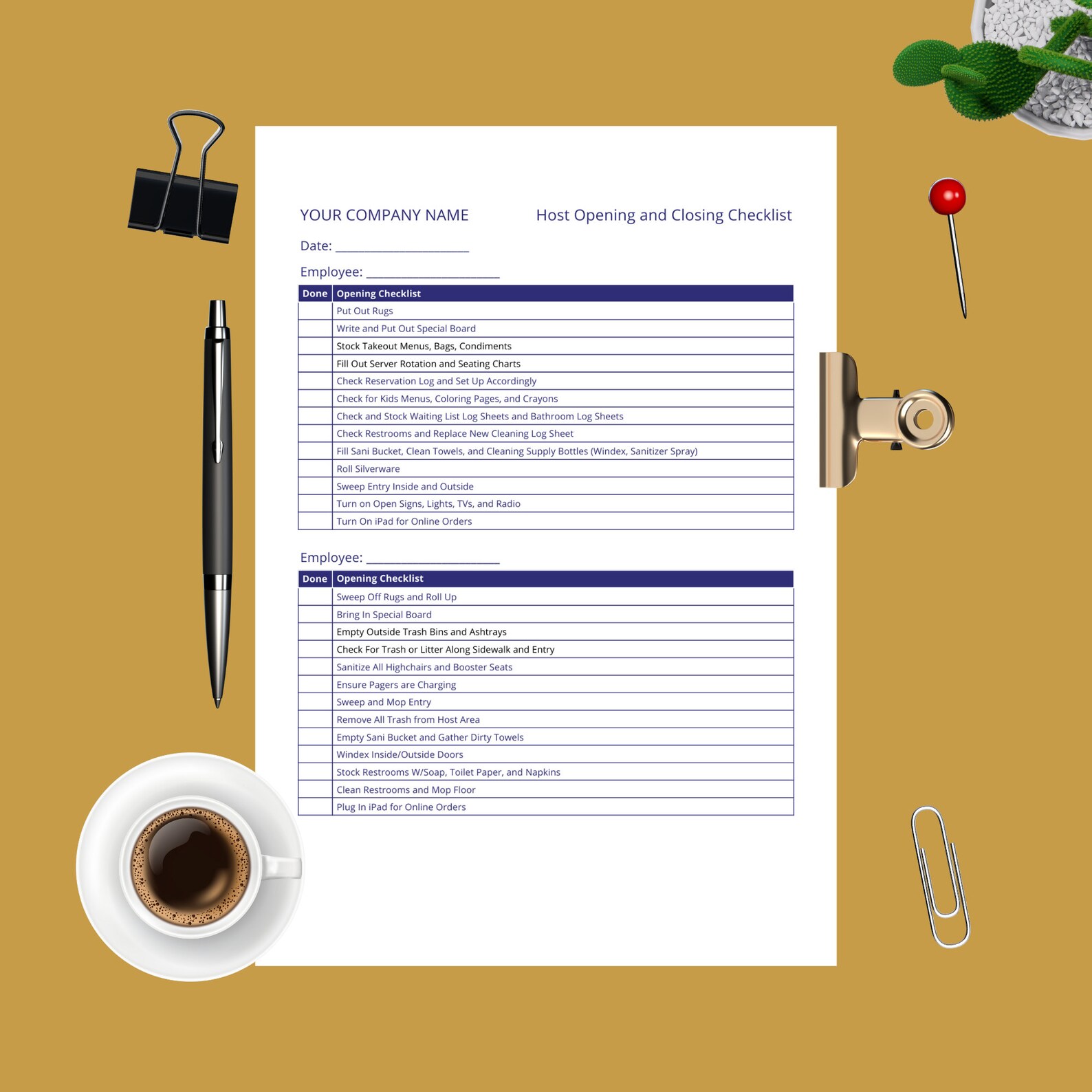 FOH Opening & Closing Checklist Template. Server Sidework. Bartender Open List. Server Opening ...