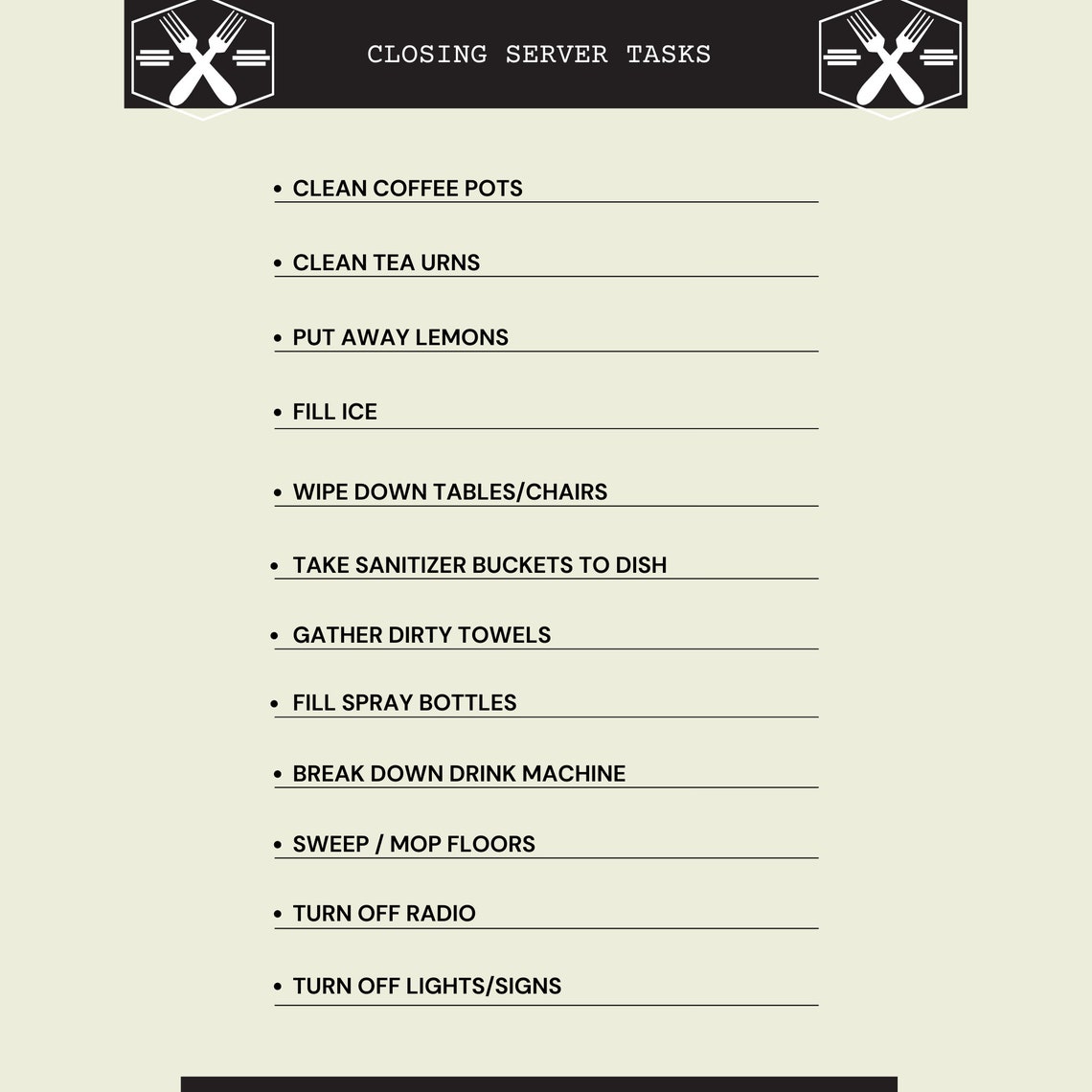 Restaurant Side Work Checklist Template: FOH & BOH (digital Download ...