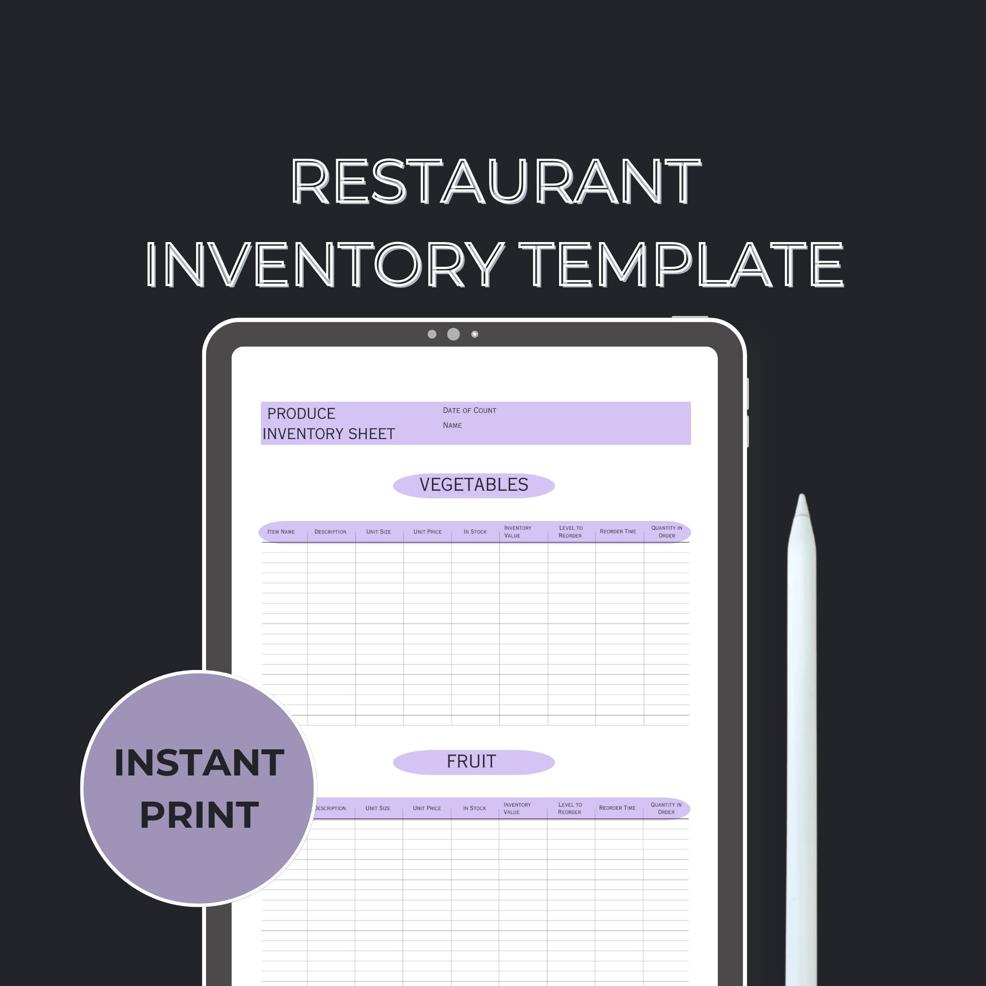 Restaurant Inventory Log Template. Food Inventory Tracker. Editable ...