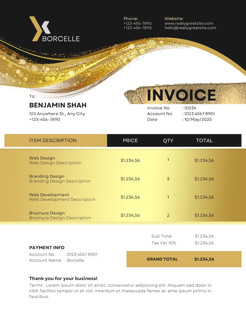 Invoice Template. Editable Customer/client Receipt. Printable Billing ...