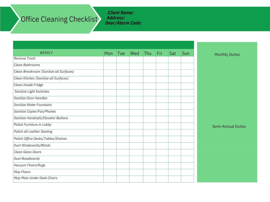 Office Cleaning Checklist Template. This Template is a Digital Download ...