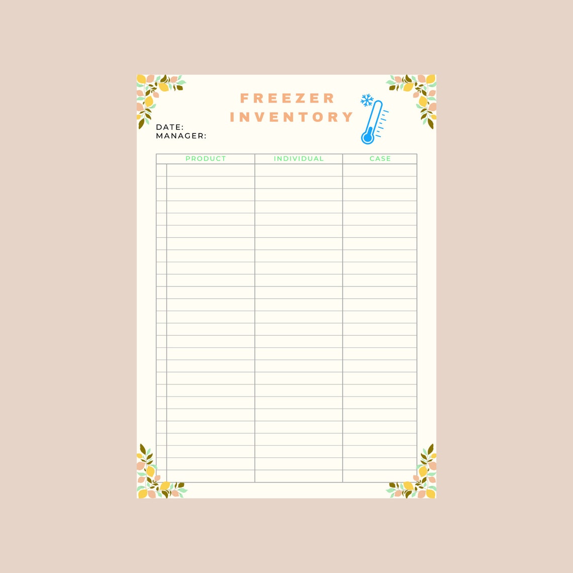 Restaurant and Bar Inventory Template. Instant Print PDF. Inventory ...