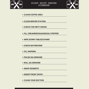 Restaurant Side Work Checklist Template. FOH & BOH Employee Checklist ...