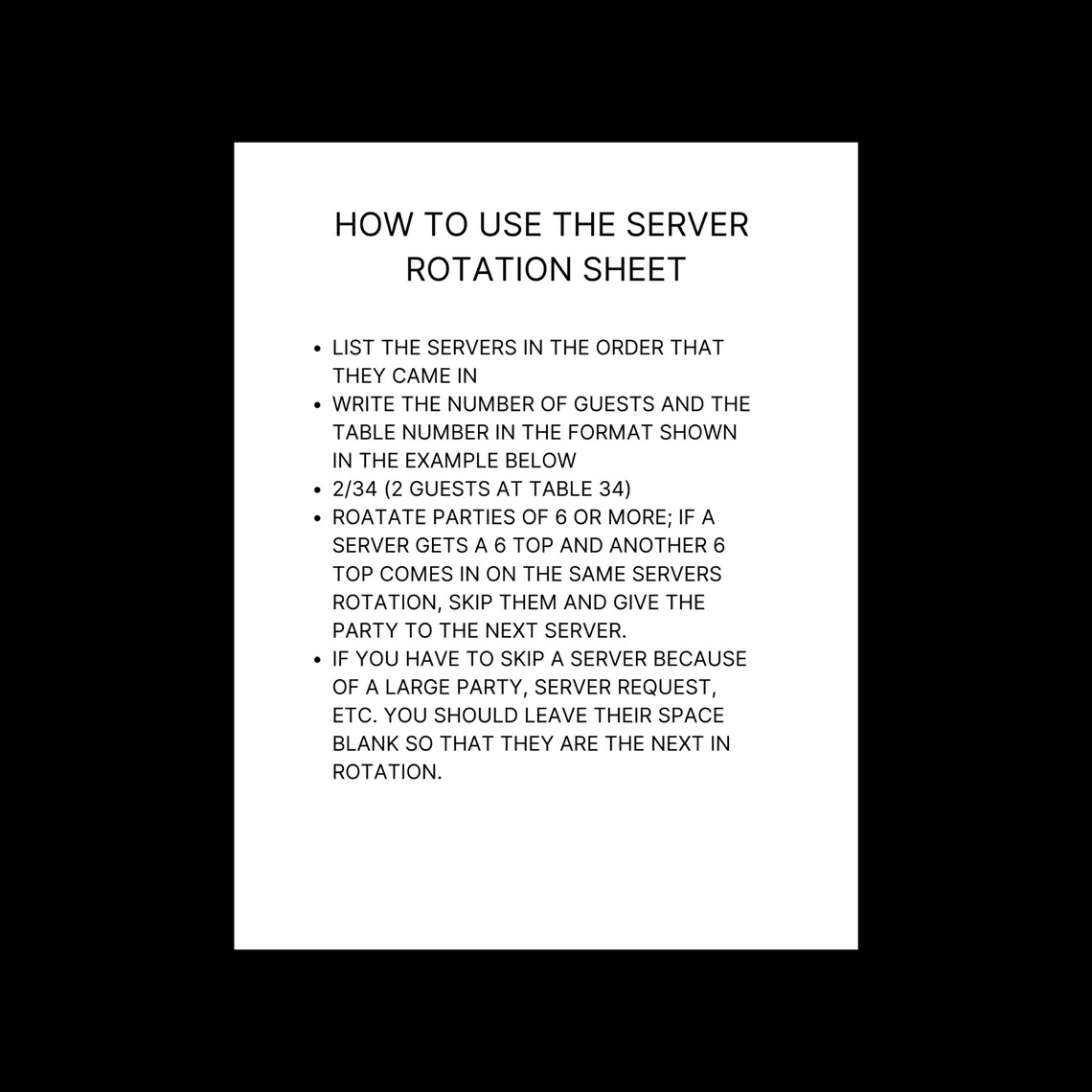 Server Rotation List. Table Rotation Sheet. Seating Rotation. Wait List ...