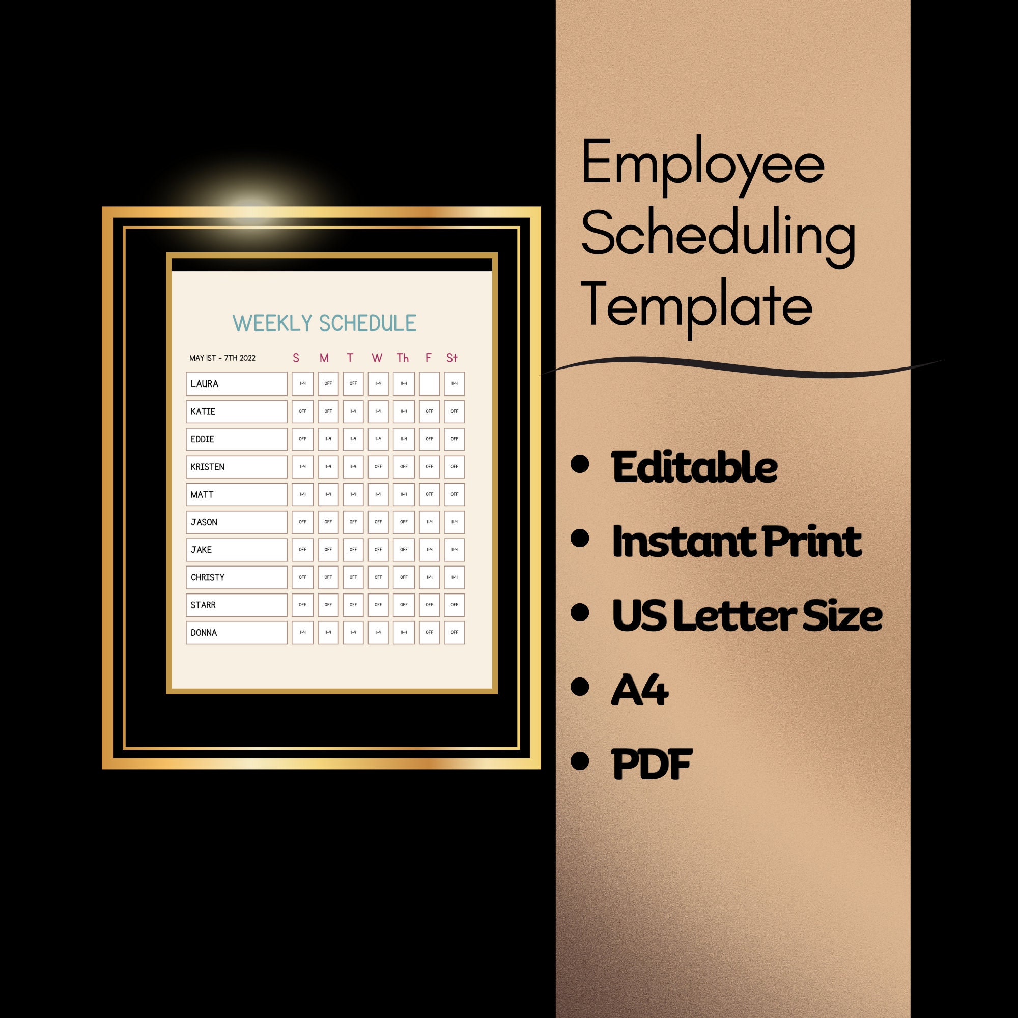 Employee Weekly Work Schedule Template. Instant Print. Editable. - Etsy
