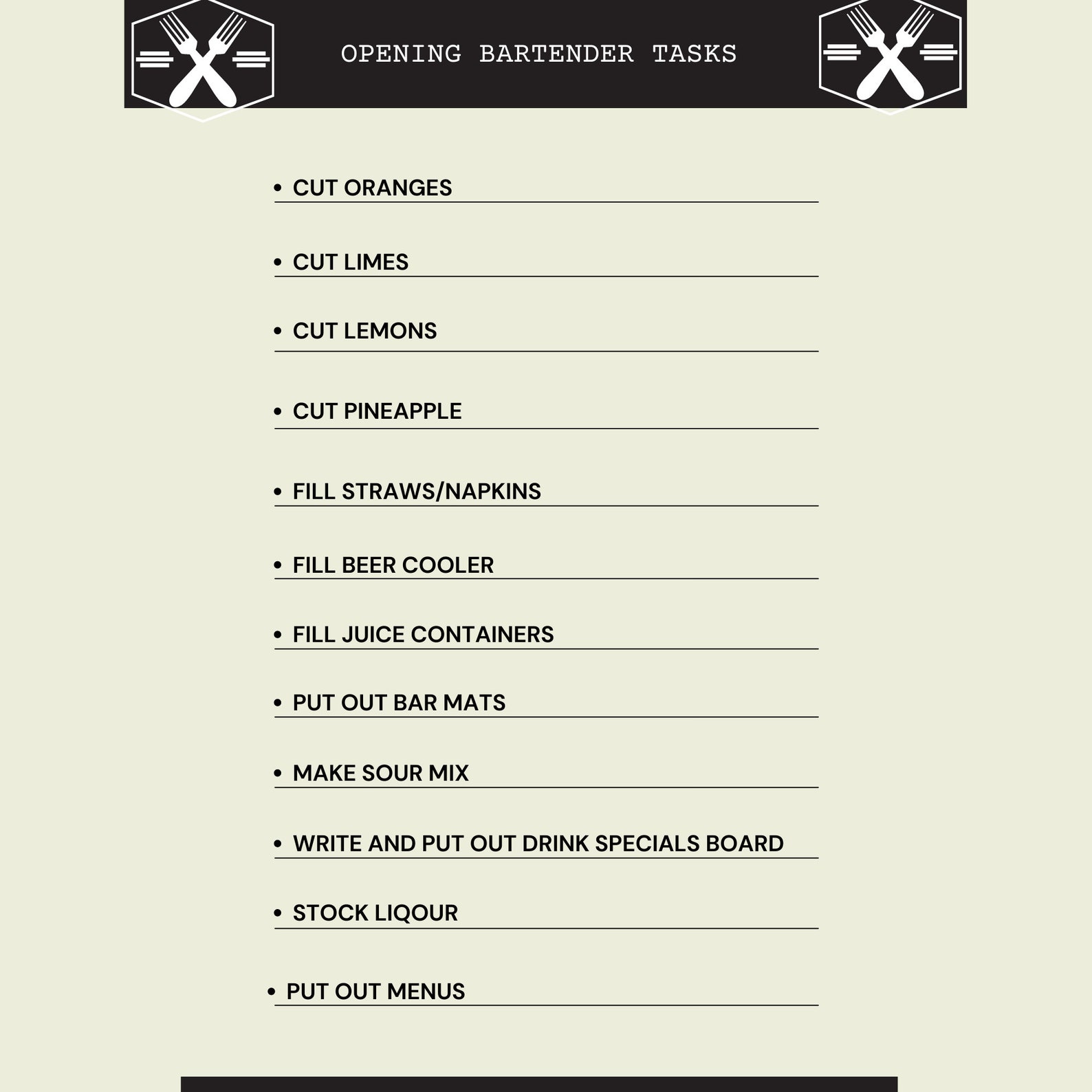 Restaurant Side Work Checklist Template: FOH & BOH (digital Download ...