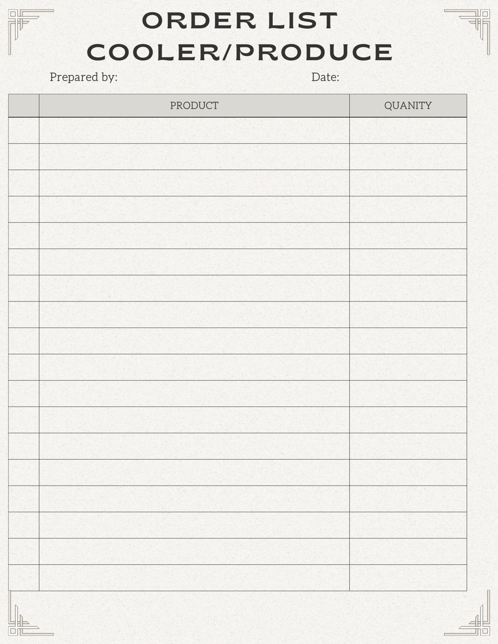 Restaurant Inventory Template. Supply Order List. Printable. - Etsy