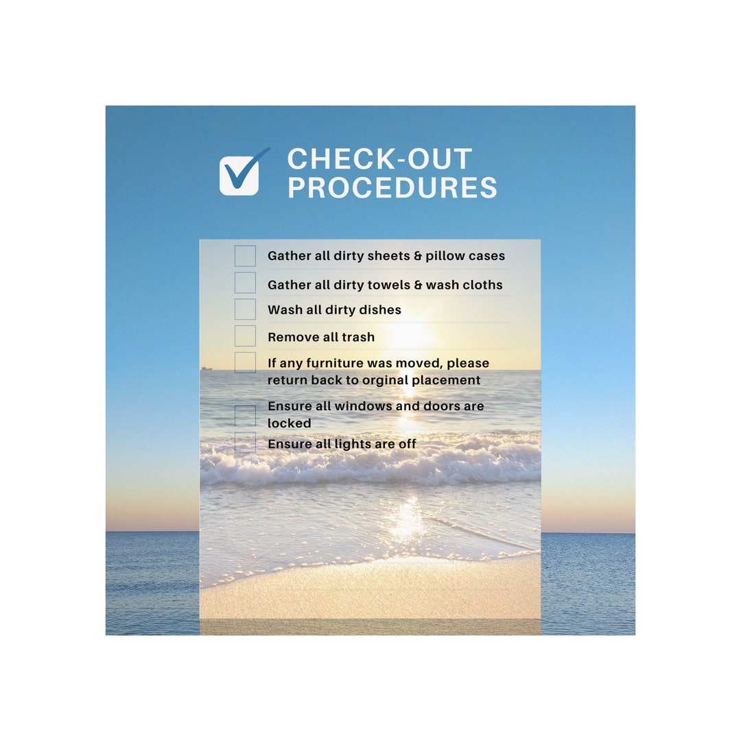 Vacation Rental/airbnb Printable Guest Checkout Sheet/checklist ...