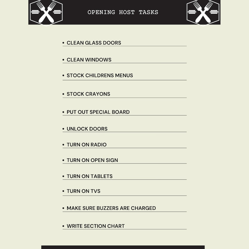 Restaurant Side Work Checklist Template: FOH & BOH (digital Download ...