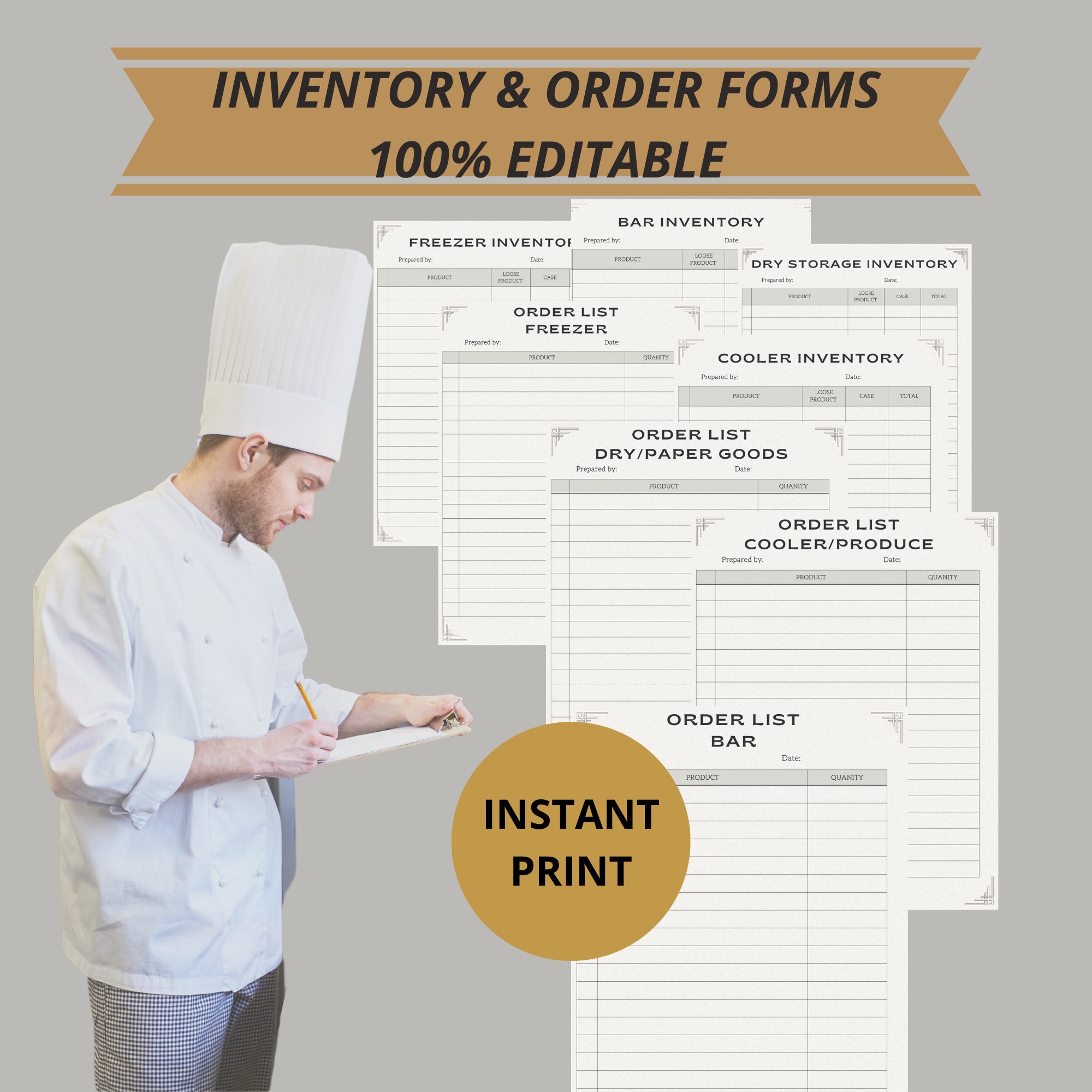 Restaurant Inventory Template. Supply Order List. Printable. - Etsy