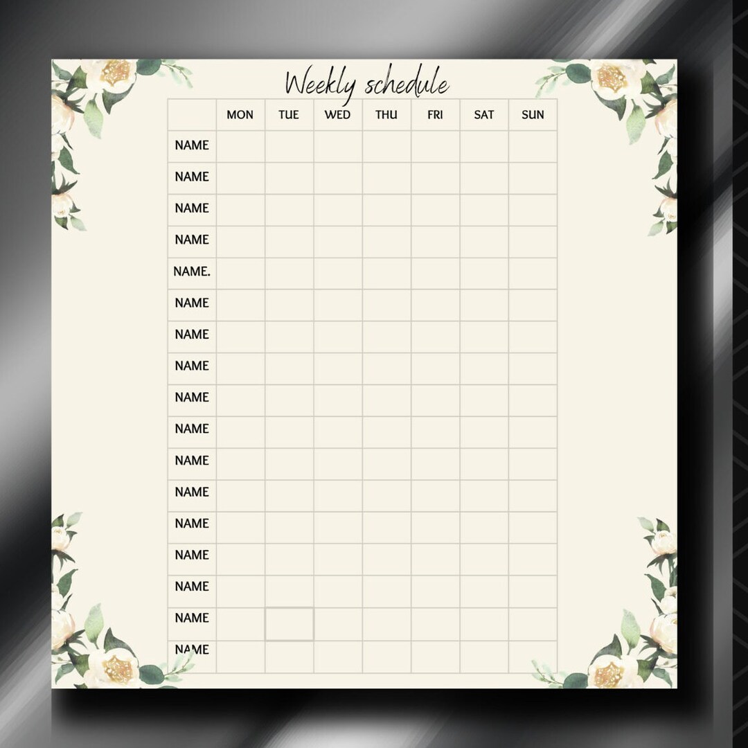 Weekly Work Calendar. Scheduling Template. Employee Schedule. Shift ...