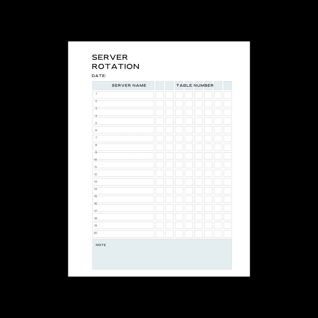 Server Rotation List. Table Rotation Sheet. Seating Rotation. Wait List Template. Waiting List ...