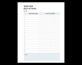 Server Floor Chart Rotation Printable (digital Download) Restaurant ...