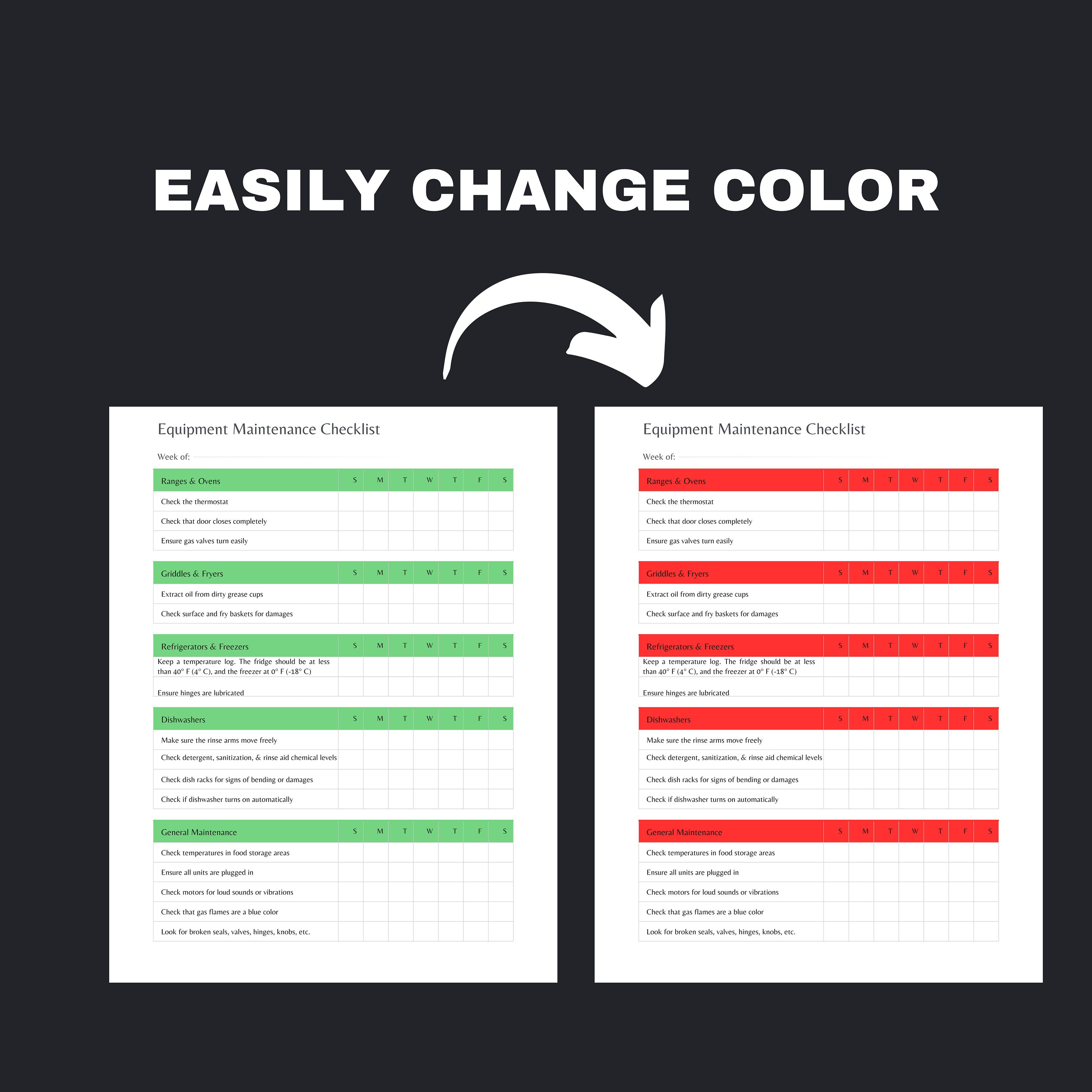 Restaurant Maintenance Checklist. Checklist for Restaurant Equipment ...