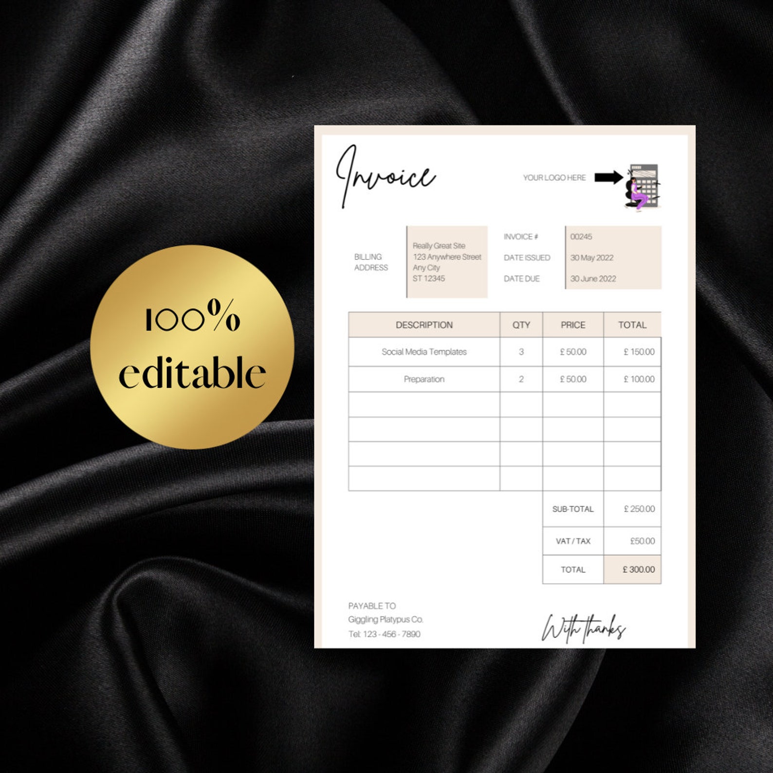 Invoice Template. Editable Invoice. Printable Order Form. Editable ...
