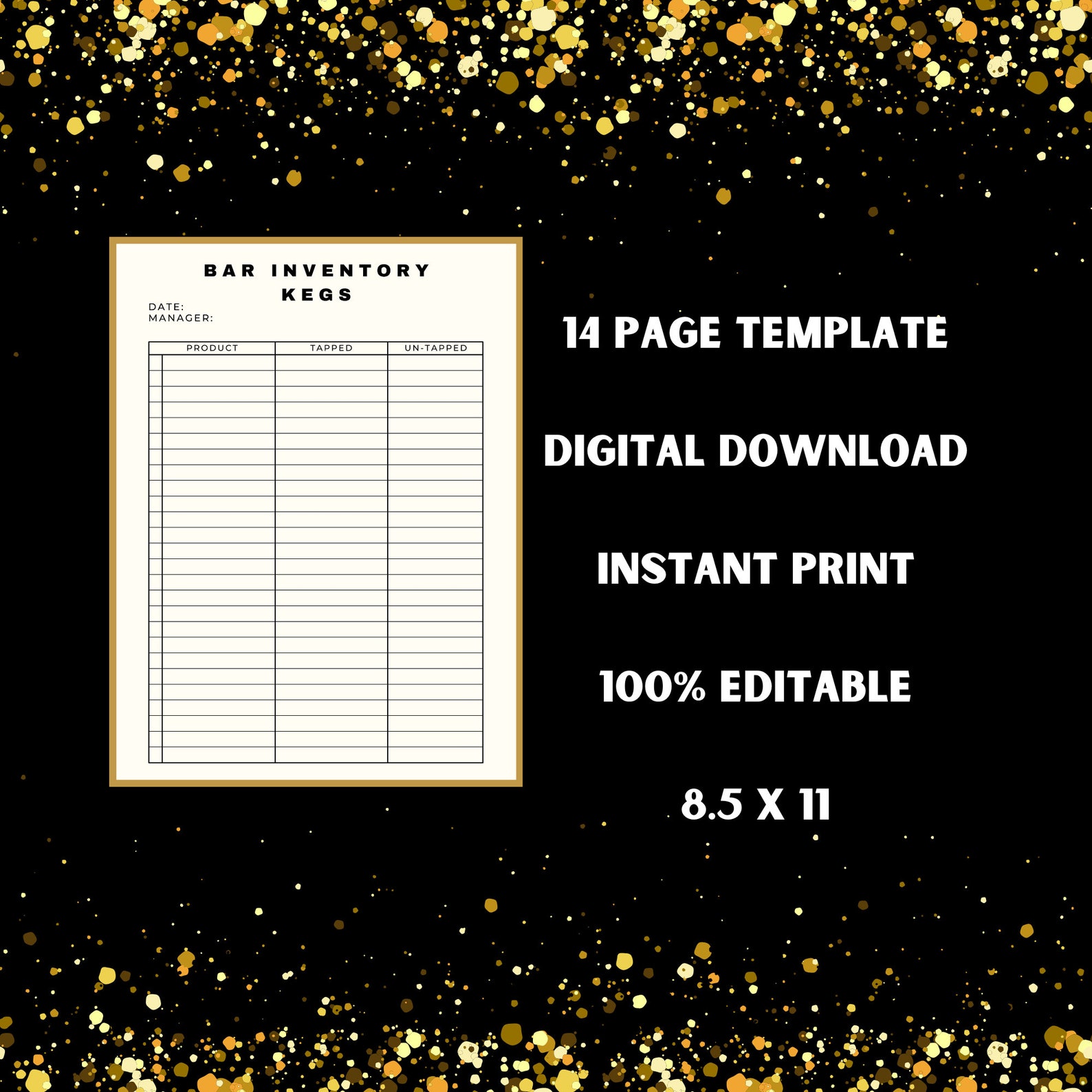 Restaurant Inventory Template. Supply Order List. Printable. Editable ...