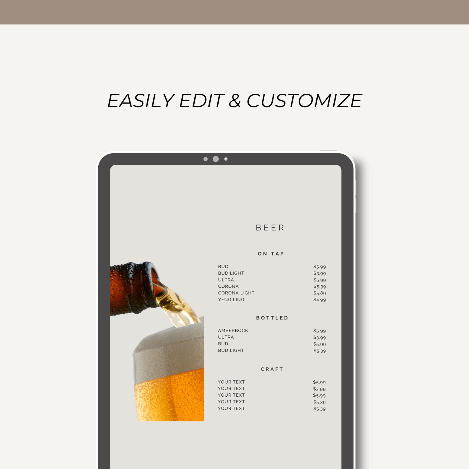 Editable Bar Menu Template. Printable Happy Hour Menu. Cocktail Lounge ...