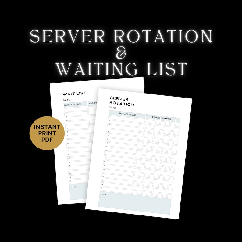 Server Rotation List. Table Rotation Sheet. Seating Rotation. Wait List ...