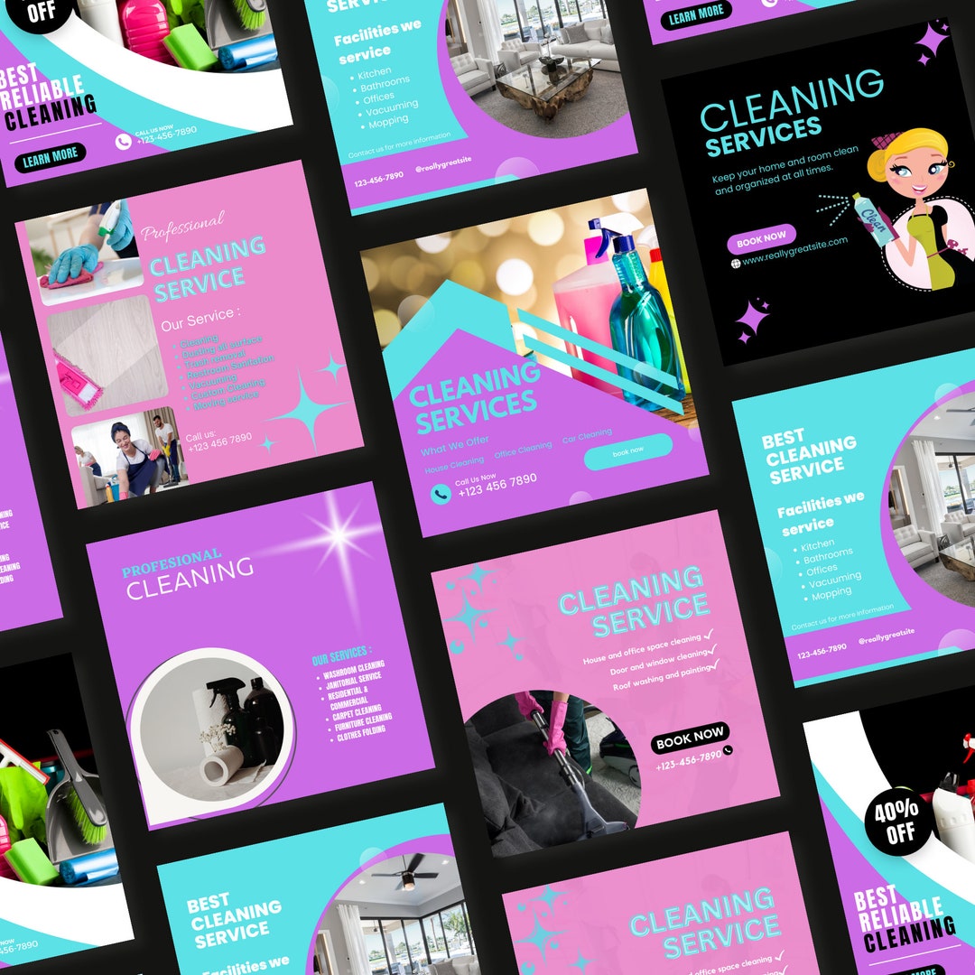 Cleaning Business Instagram Templates. Cleaning Company Social Media ...