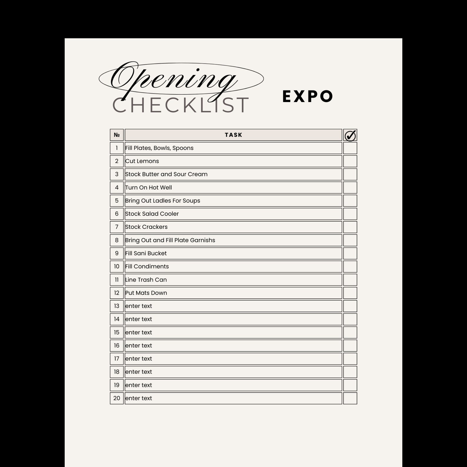 Restaurant Employee Checklist for Opening & Closing Tasks. - Etsy