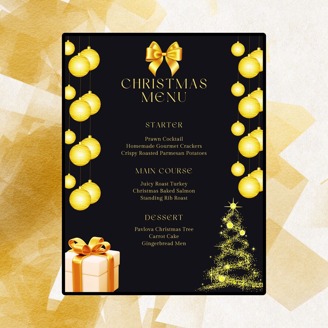 Editable Christmas Menu Template: Holiday Dinner Party (A4 and 8.5x11 ...