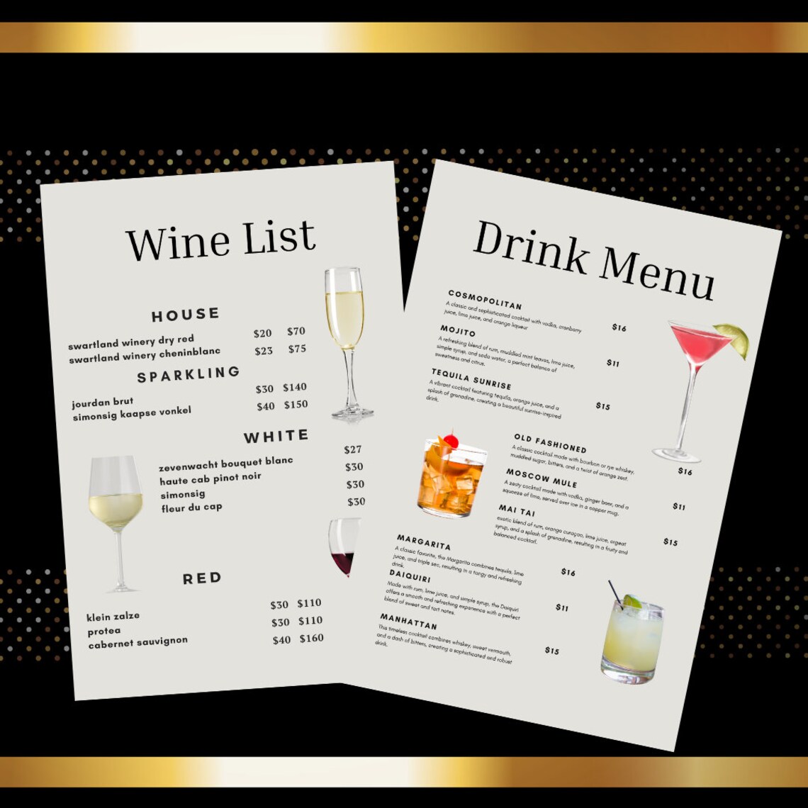 Bar Menu Template. Editable Wine List. Printable Beer & Wine Menu ...