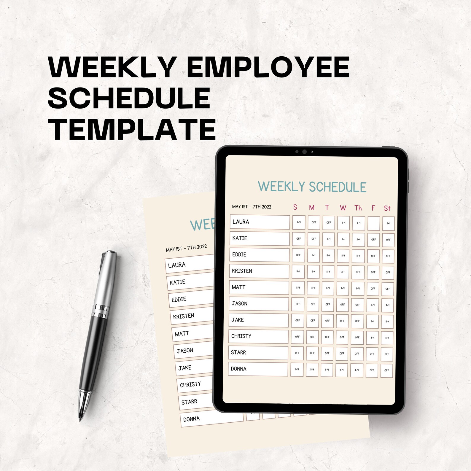 Employee Weekly Schedule Template. Instant Print. Editable. - Etsy