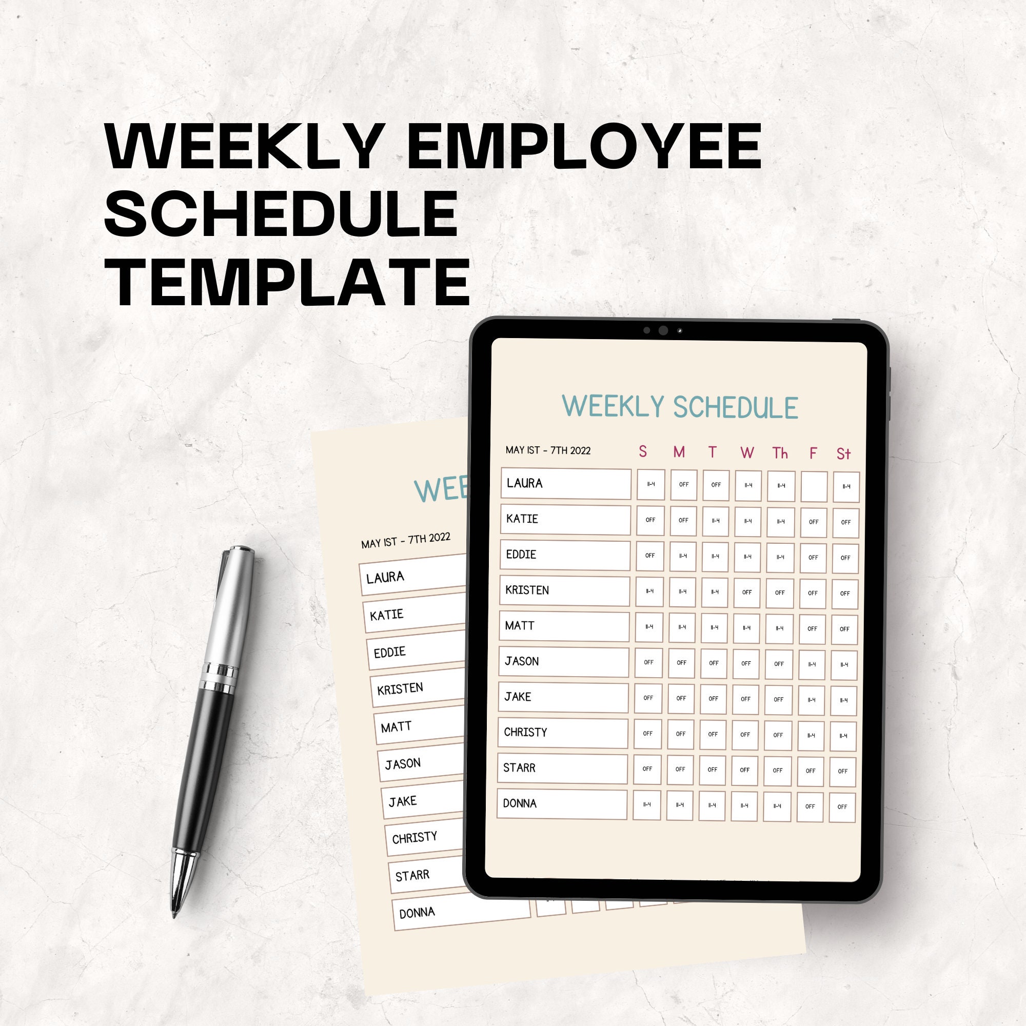 Employee Weekly Schedule Template. Instant Print. Editable. - Etsy