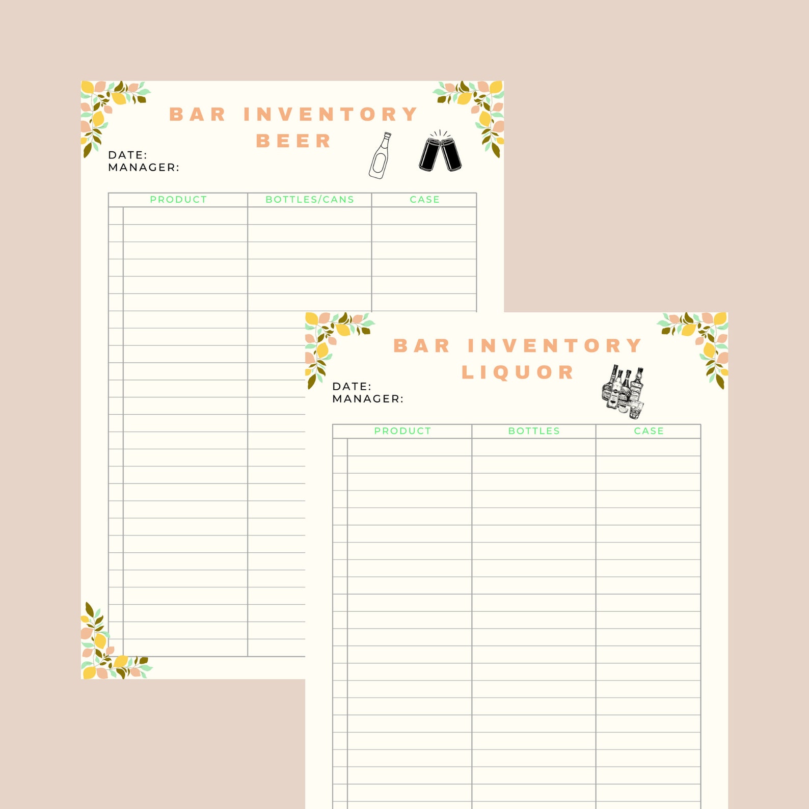 Restaurant and Bar Inventory Template. Instant Print PDF. Inventory ...
