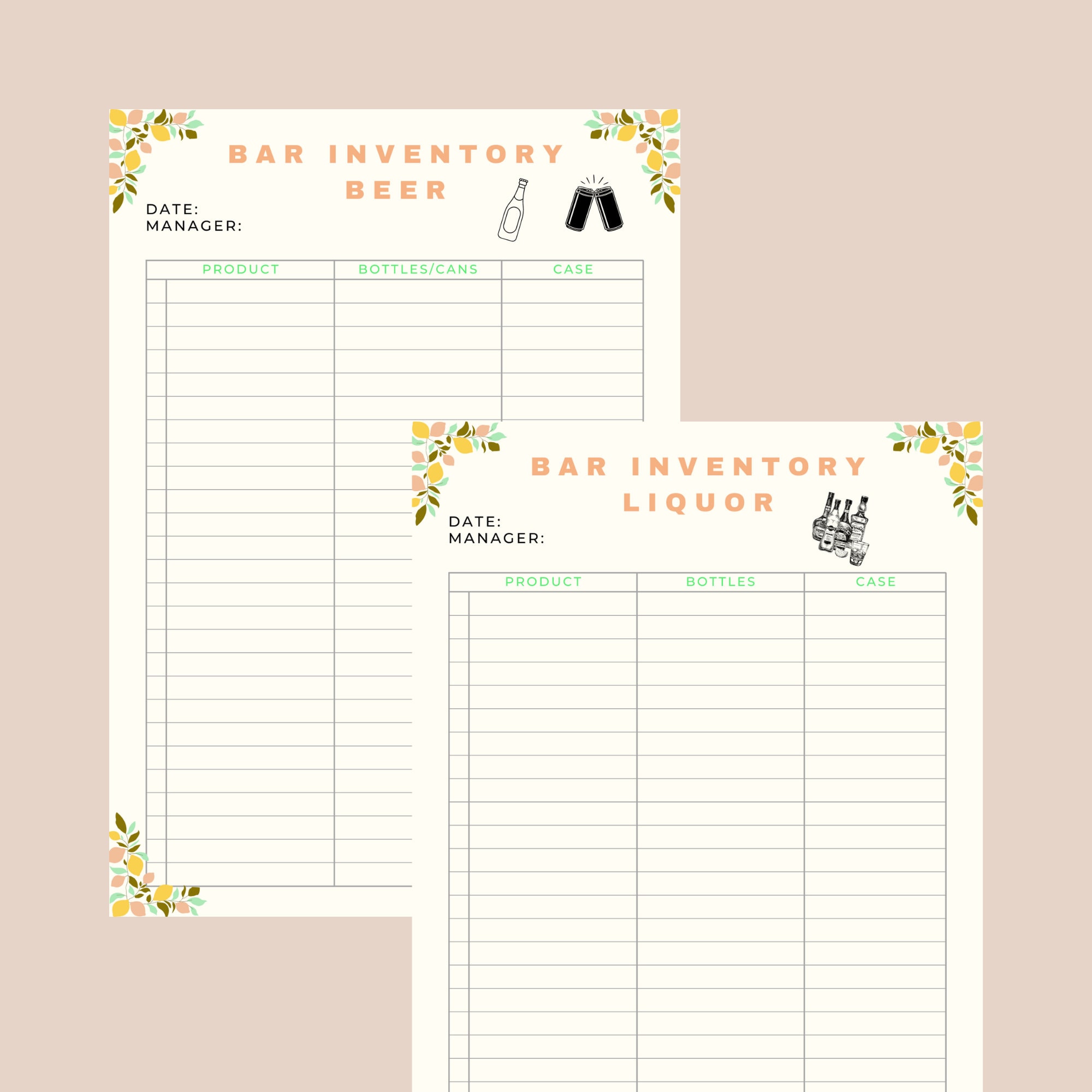 Restaurant and Bar Inventory Template. Instant Print PDF. Inventory ...