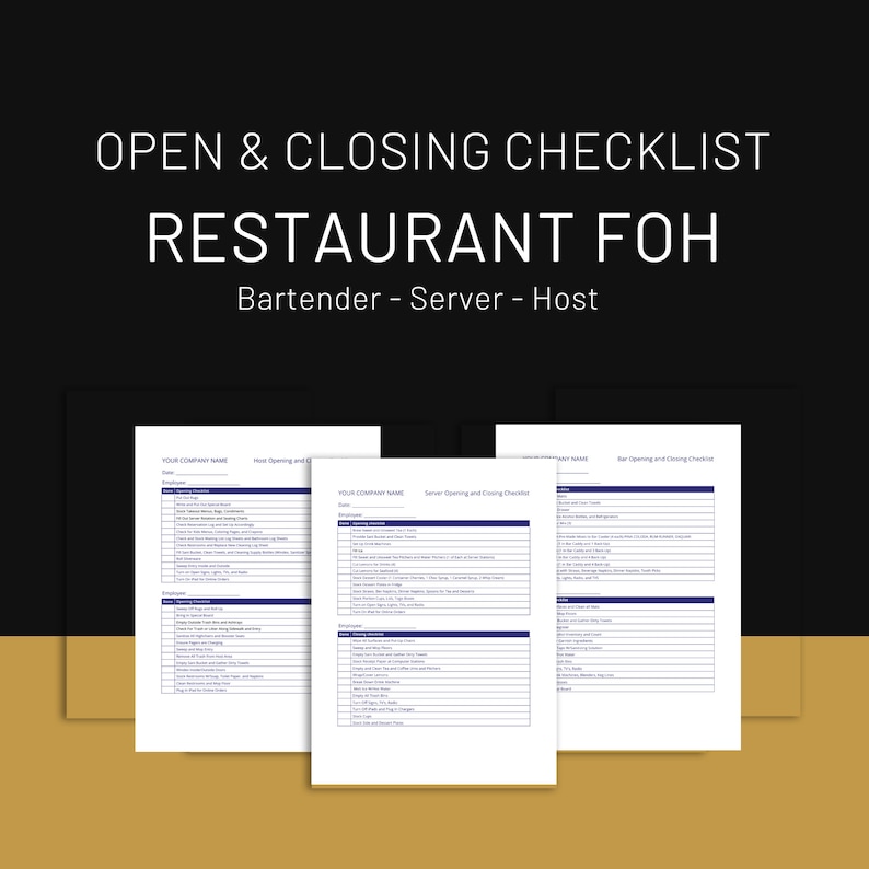 Bartender, Server, and Host Open/closing Checklist - Etsy