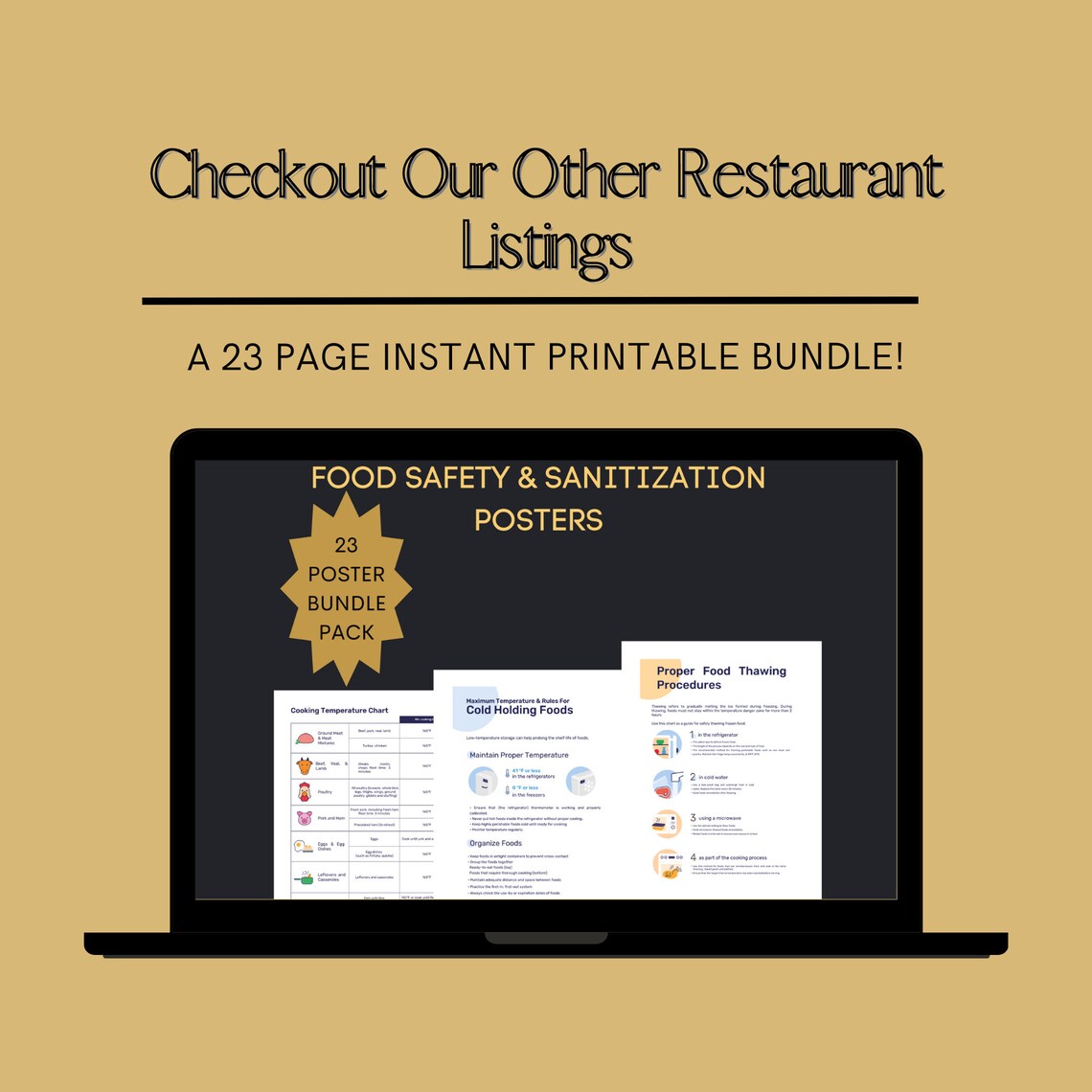 Food Safety Posters: Restaurant Cooking Temperature Charts (digital ...