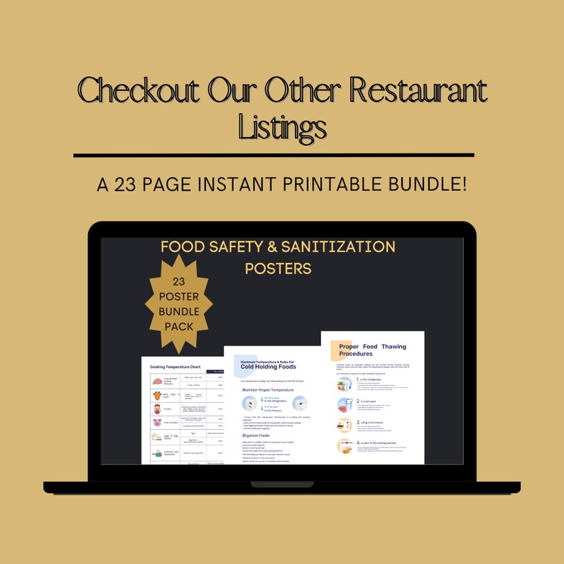 Food Safety Posters: Restaurant Cooking Temperature Charts (digital ...