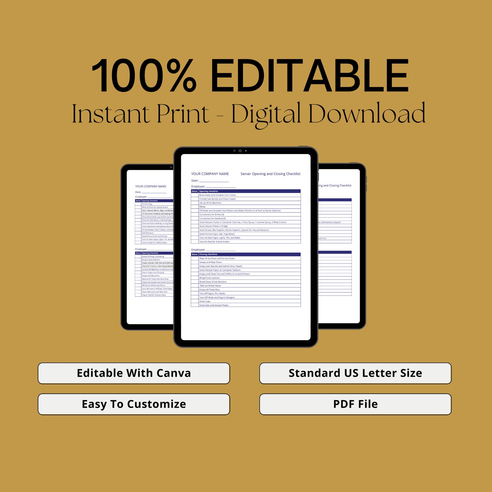 FOH Opening & Closing Checklist Template. Server Sidework. Bartender Open List. Server Opening ...
