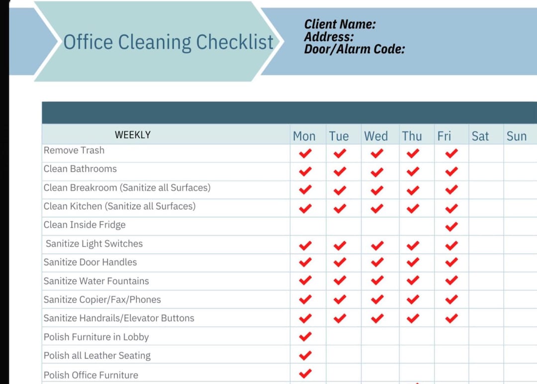 Printable Office Cleaning Checklist: Editable Commercial Cleaning Form ...