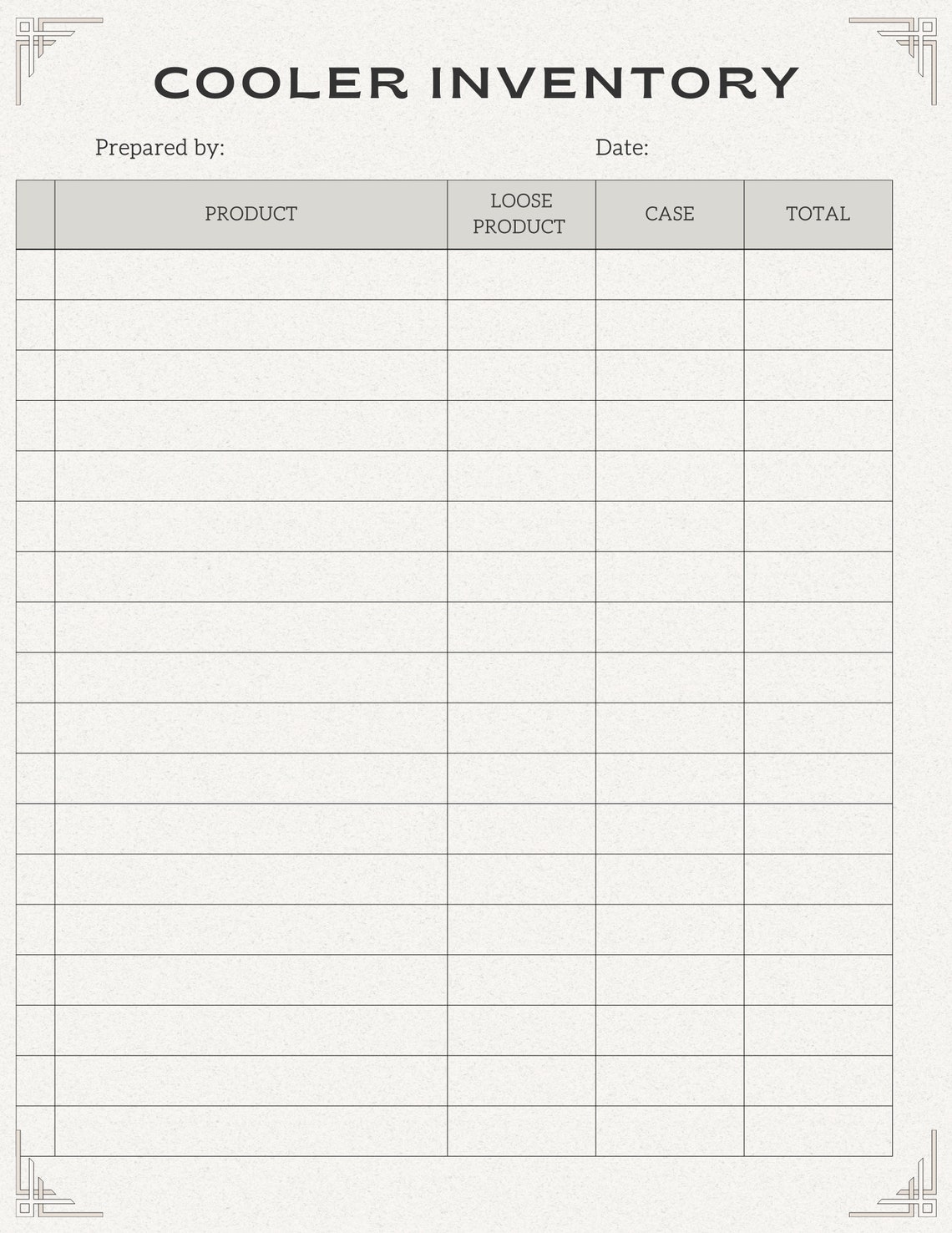 Restaurant Inventory Template. Supply Order List. Printable. - Etsy