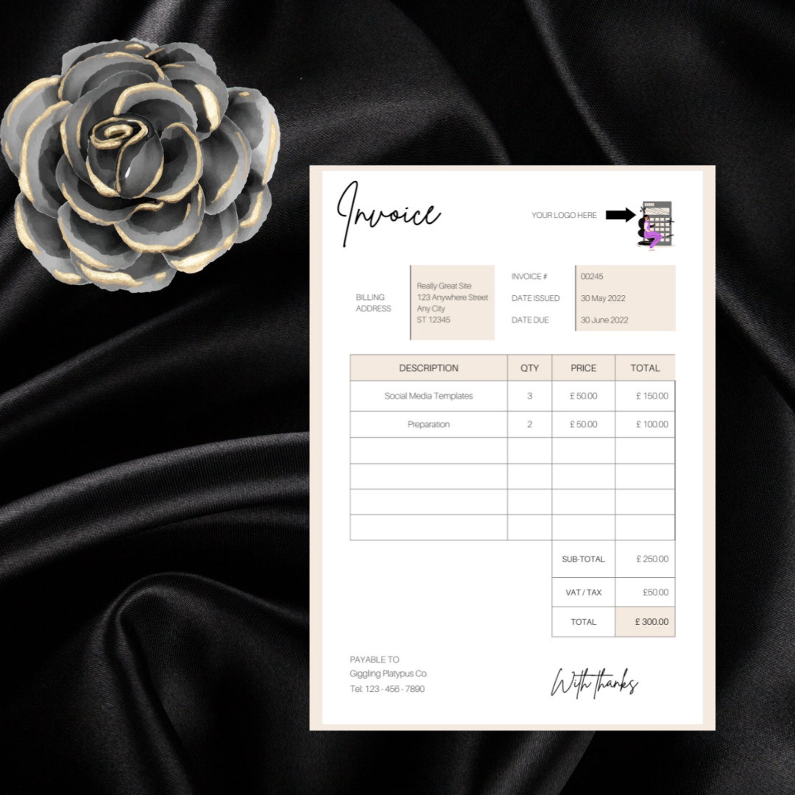 Invoice Template. Editable Invoice. Printable Order Form. Editable ...